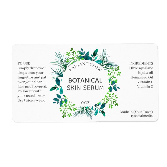 Lush Botanical Watercolor Leaves Serum Labels | Zazzle.com