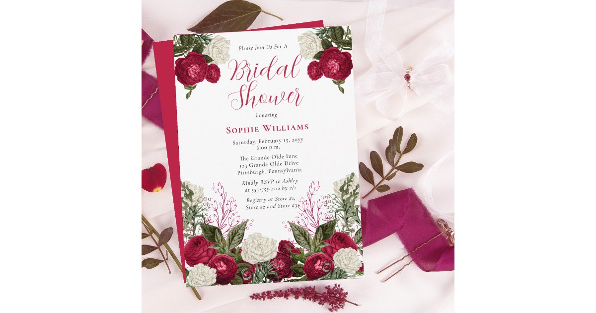 Lush Elegant Magenta Floral Bridal Shower Invitation | Zazzle