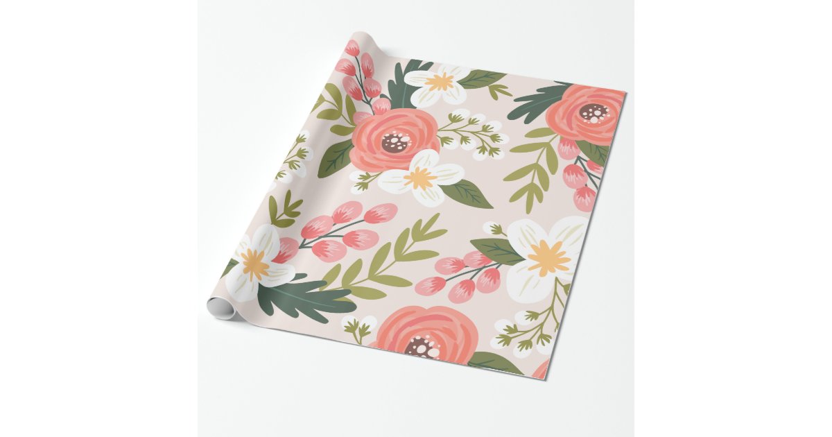 Lush Florals Blush Pink Pattern Wrapping Paper | Zazzle