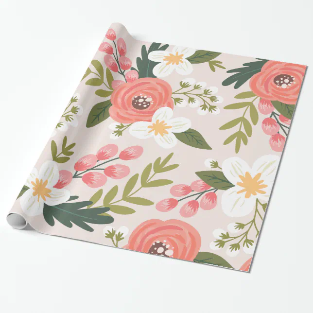 Lush Florals Blush Pink Pattern Wrapping Paper | Zazzle