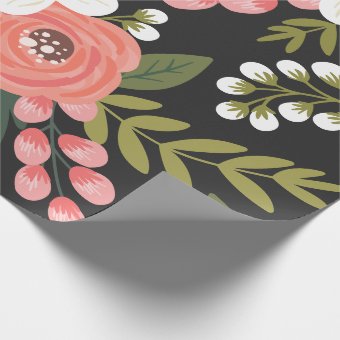 Lush Folksy Florals in Black and Pink Wrapping Paper | Zazzle