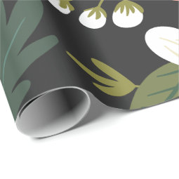 Lush Folksy Florals in Black and Pink Wrapping Paper | Zazzle