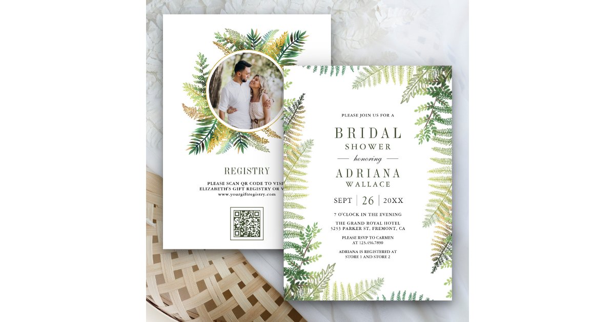 Lush Green Ferns Photo QR Code Bridal Shower Invitation | Zazzle