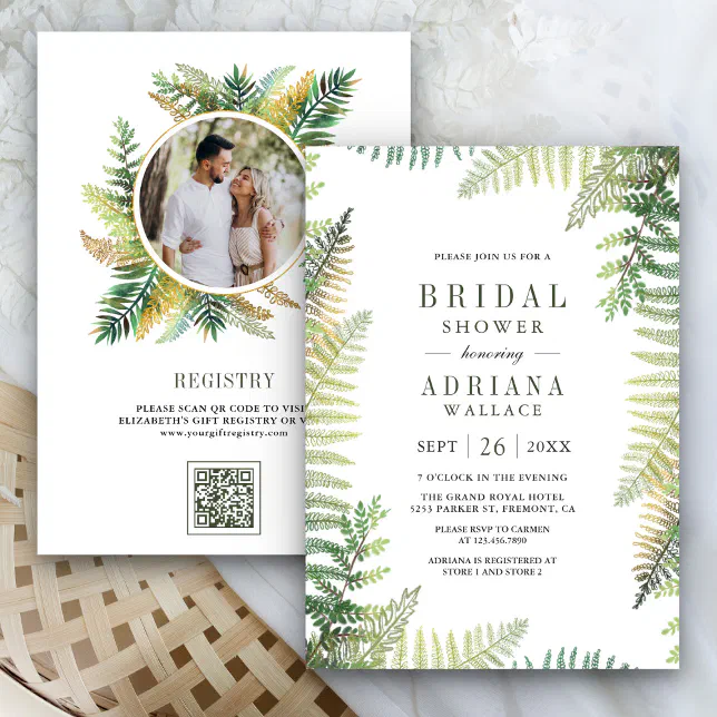 Lush Green Ferns Photo QR Code Bridal Shower Invitation | Zazzle