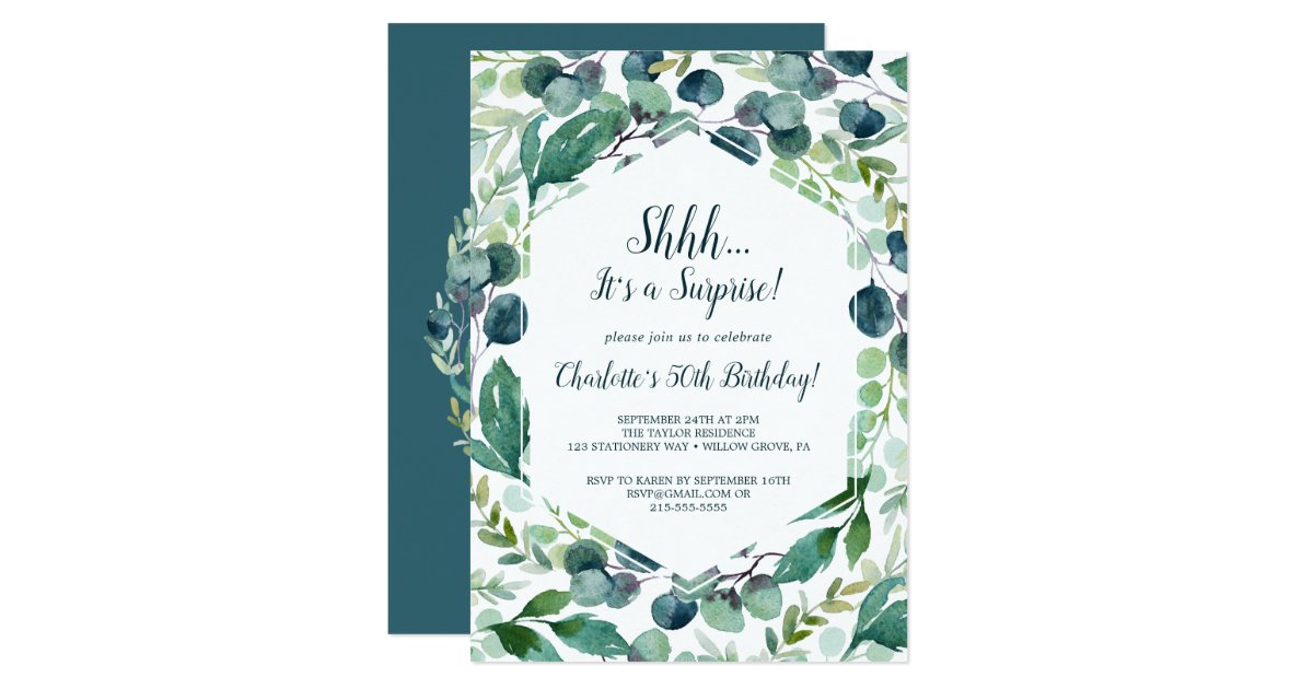 Lush Greenery and Eucalyptus Surprise Party Invitation | Zazzle.com