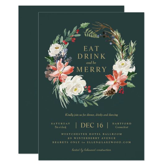 Lush Holiday Wreath Party Invitation | Zazzle.com