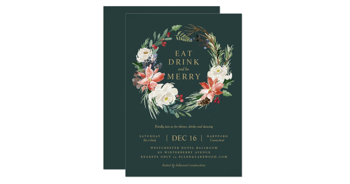 Lush Holiday Wreath Party Invitation | Zazzle.com