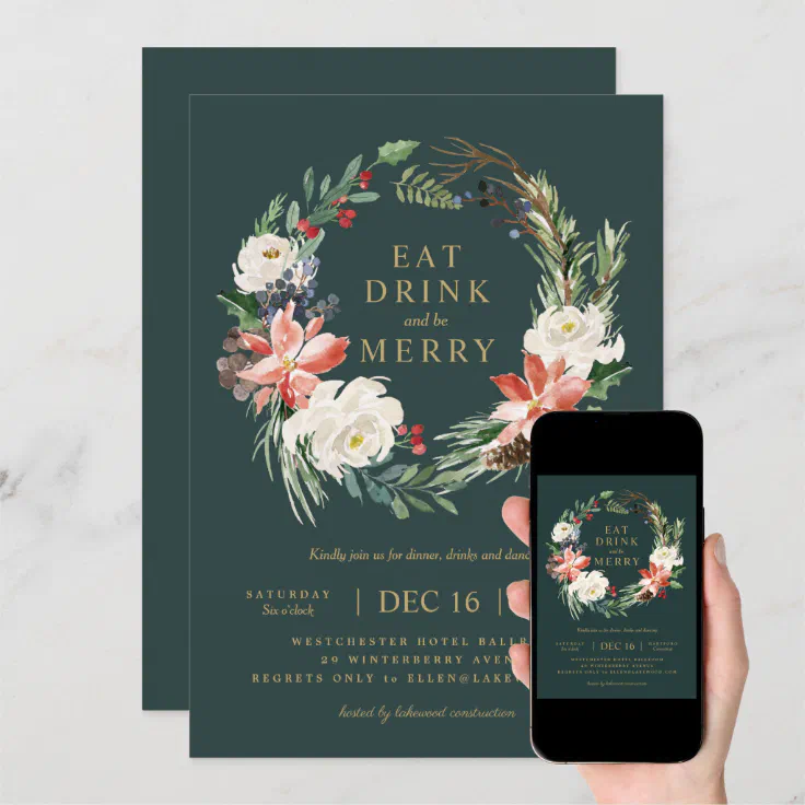 Lush Holiday Wreath Party Invitation | Zazzle