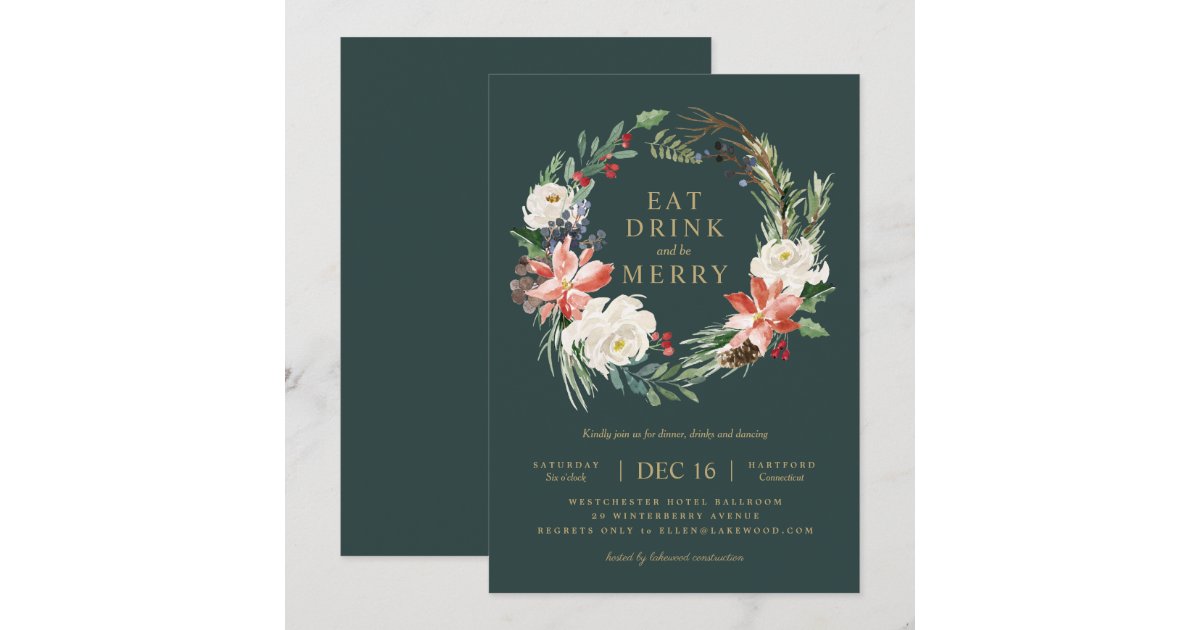 Lush Holiday Wreath Party Invitation | Zazzle