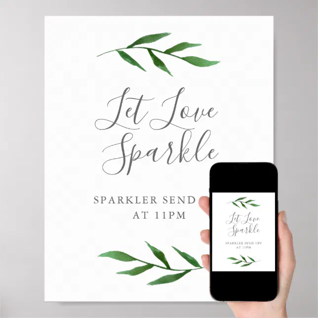 Lush Leaves Elegant Wedding Let Love Sparkle Sign | Zazzle