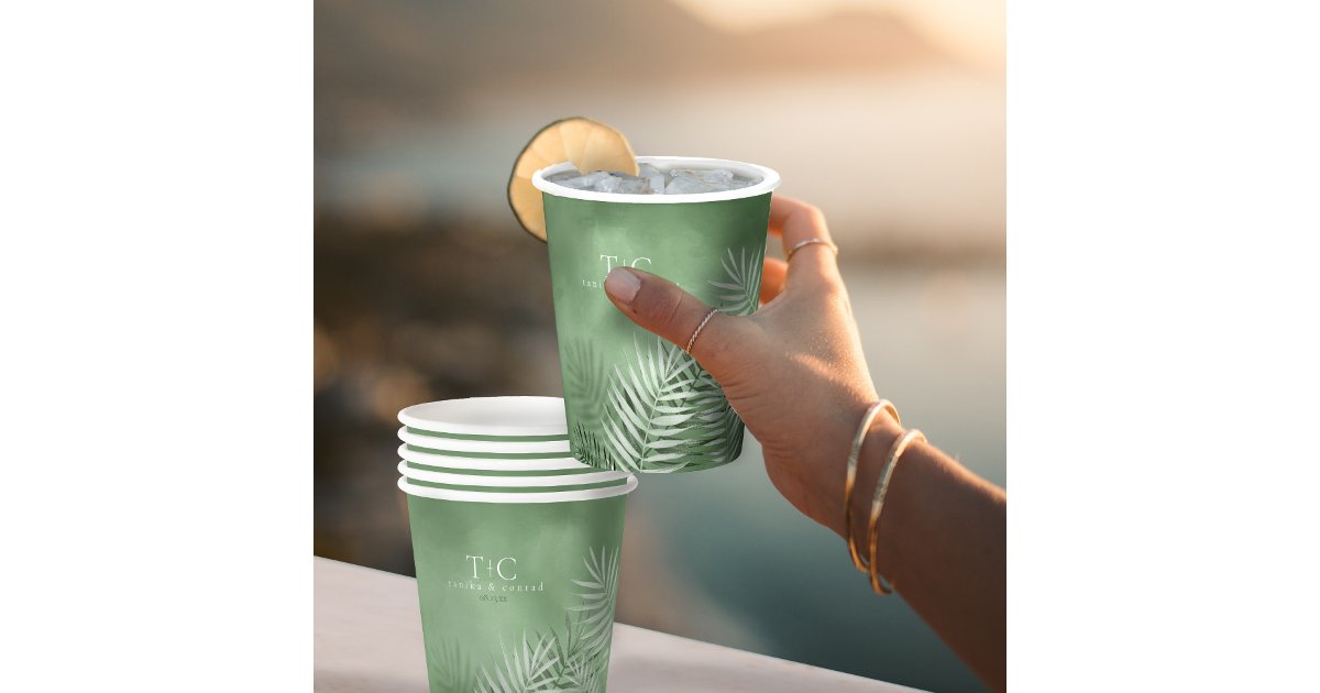 Lush Palm Leaf Wedding Moss Green ID956 Paper Cups | Zazzle