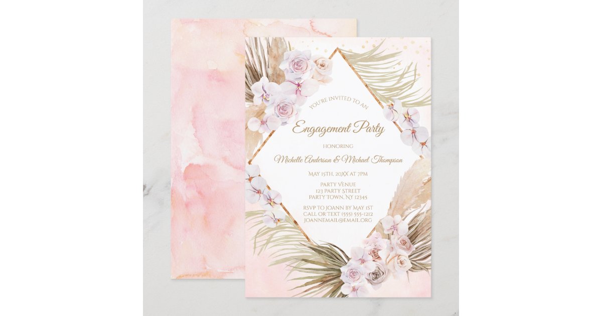 Lush Pink Gold Watercolor Floral Engagement Party Invitation | Zazzle