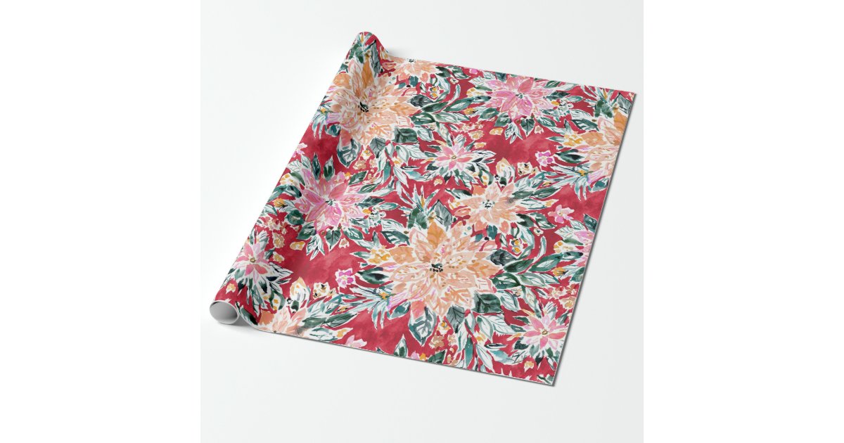 LUSH POINSETTIAS Christmas Wrapping Paper | Zazzle