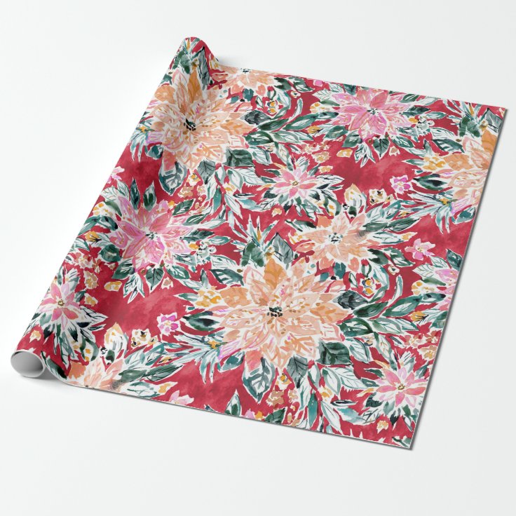 LUSH POINSETTIAS Christmas Wrapping Paper | Zazzle