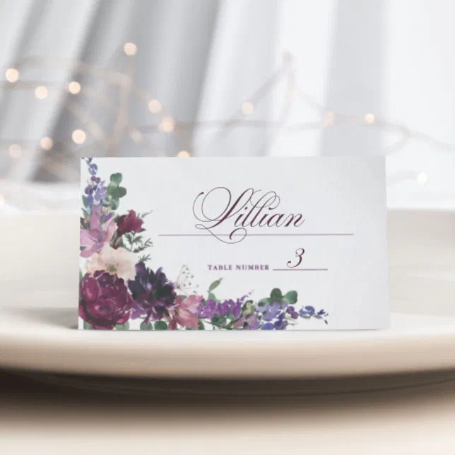 Lush Purple Flowers | Romantic Wedding Place Card | Zazzle
