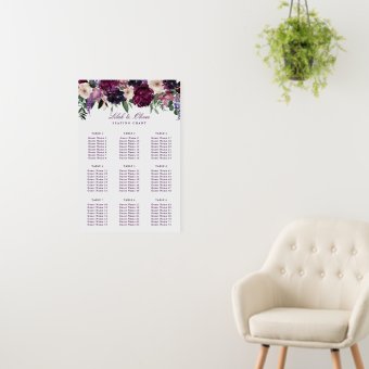 Lush Purple Flowers Romantic Wedding Seating Chart Foam Board | Zazzle