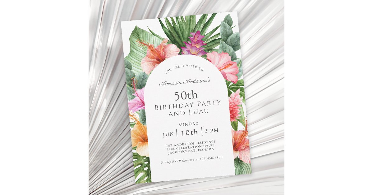 Lush Tropical Floral 50th Birthday Party and Luau Invitation | Zazzle