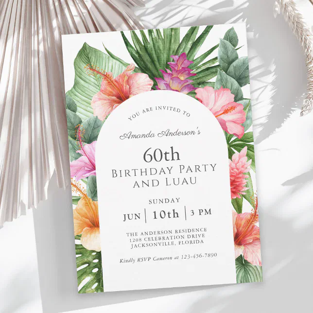 Lush Tropical Floral 60th Birthday Party and Luau Invitation | Zazzle