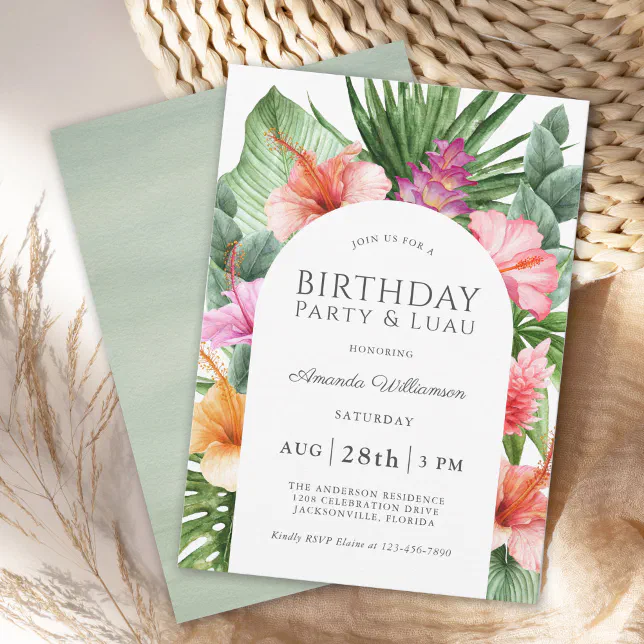 Lush Tropical Floral Birthday Party and Luau Invitation | Zazzle