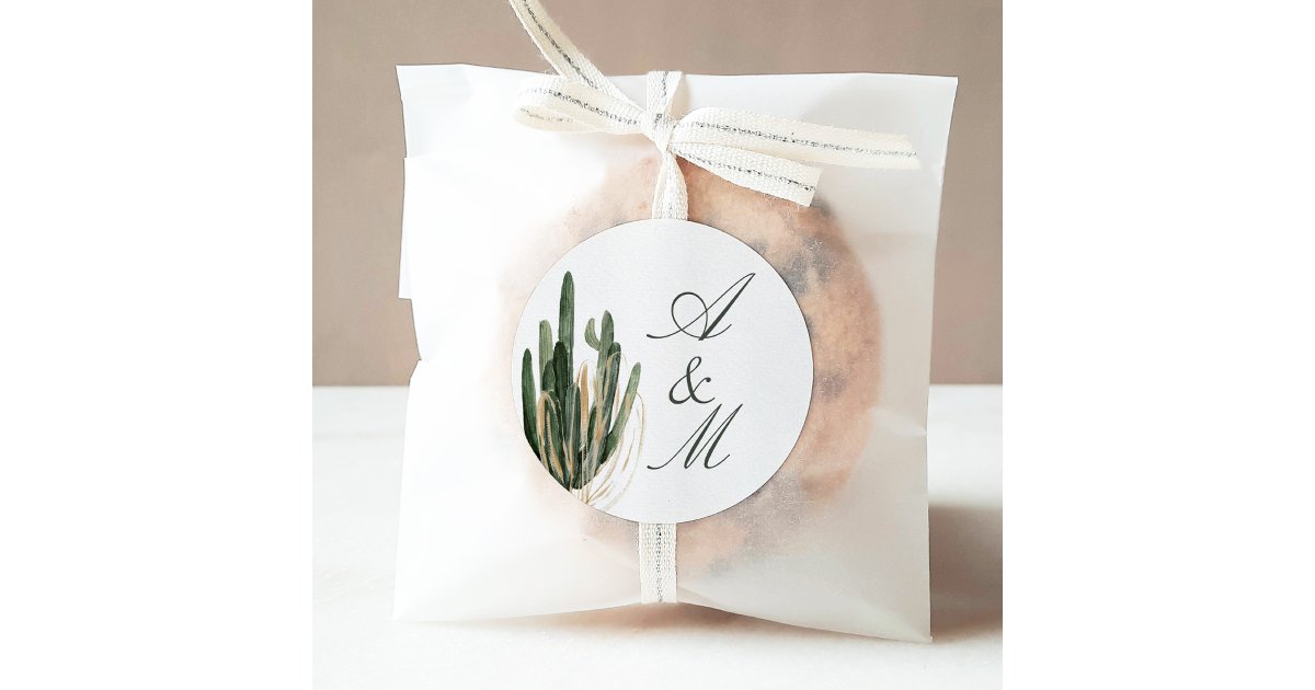 Lush Watercolour Desert Cactus Monogram Classic Round Sticker | Zazzle