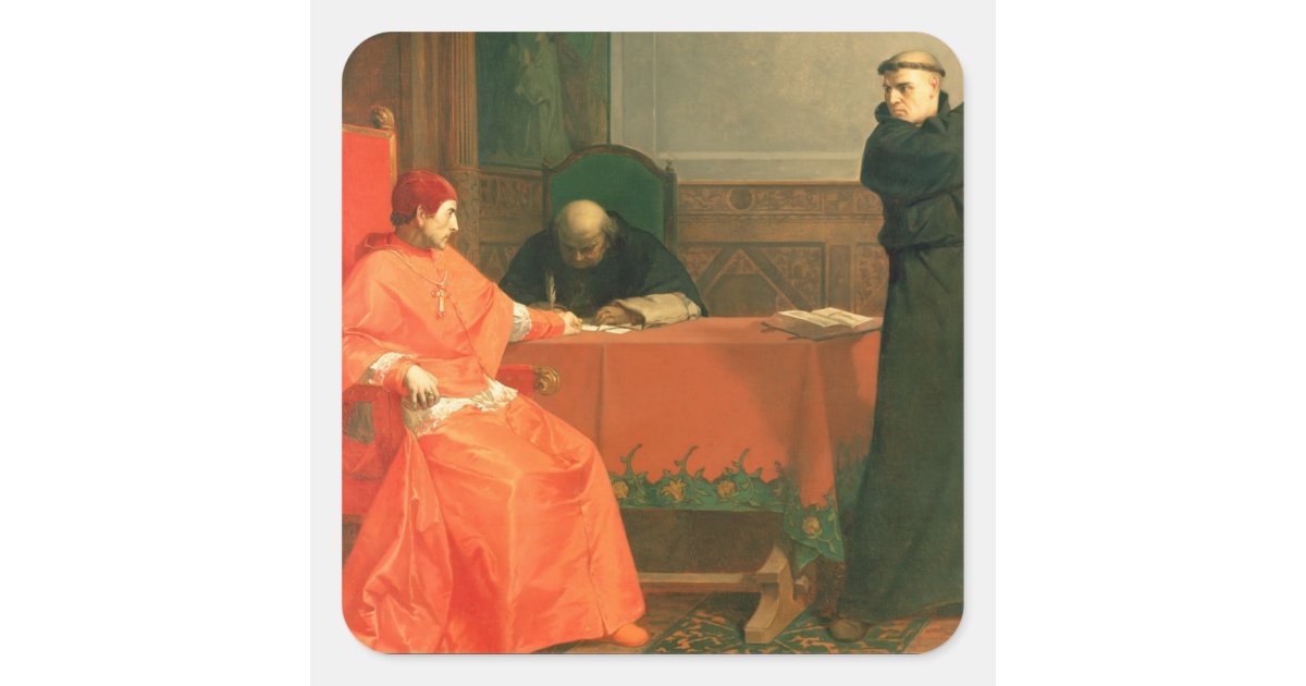 Luther in front of Cardinal Cajetan Square Sticker | Zazzle