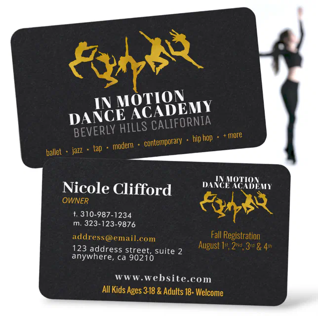 Lux Dance Studio Brass Gold Black Business Cards | Zazzle