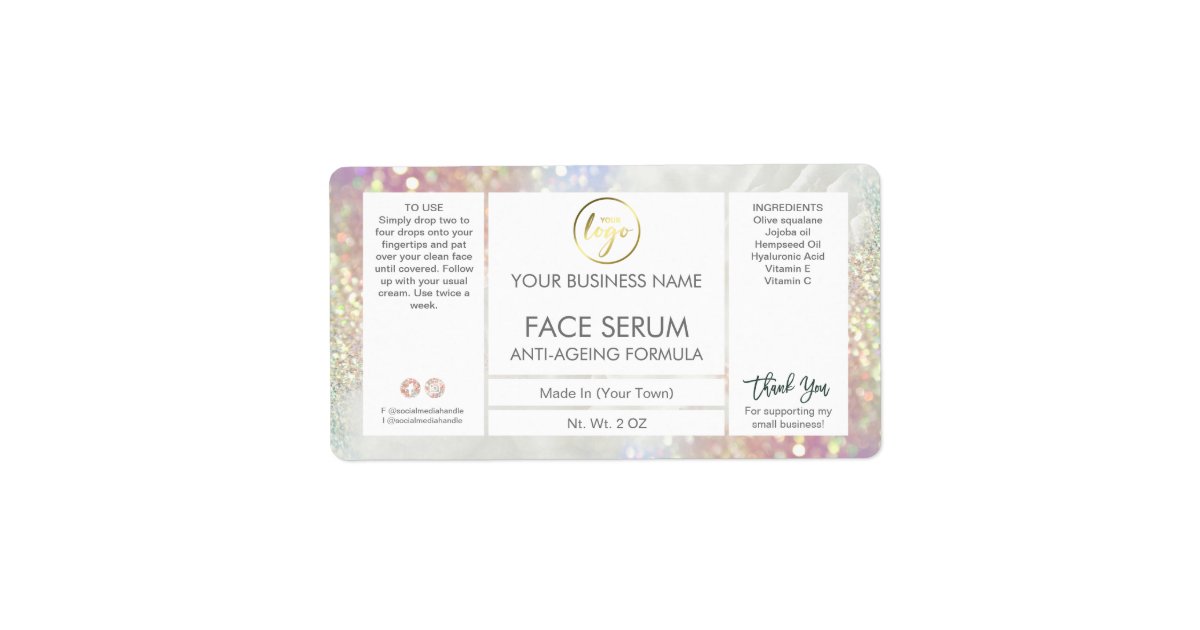 Lux Glitter Pastel Hair Face Serum Label | Zazzle