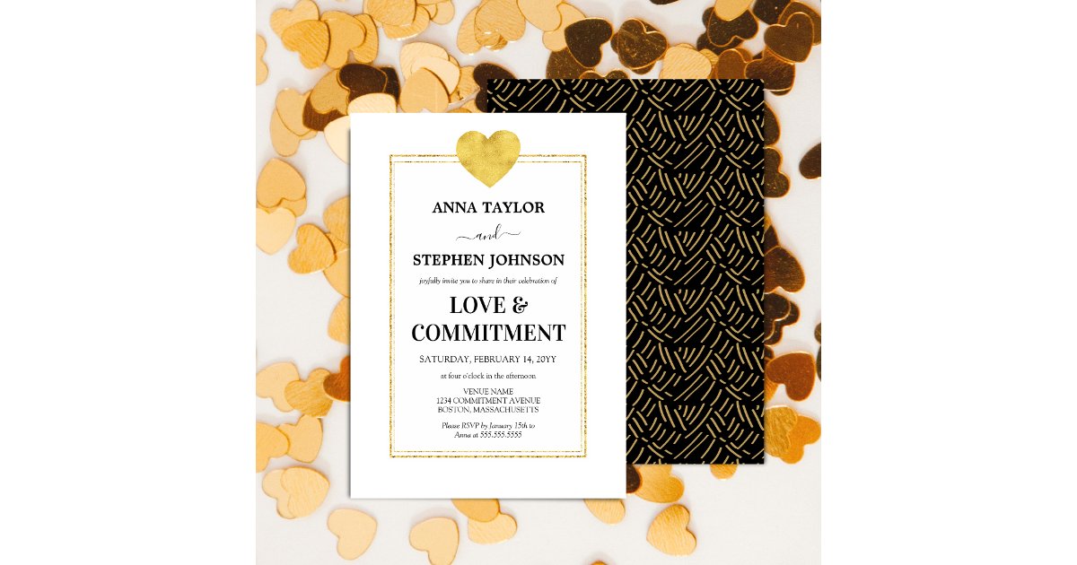 Lux Gold Heart Love & Commitment Ceremony Invitation | Zazzle