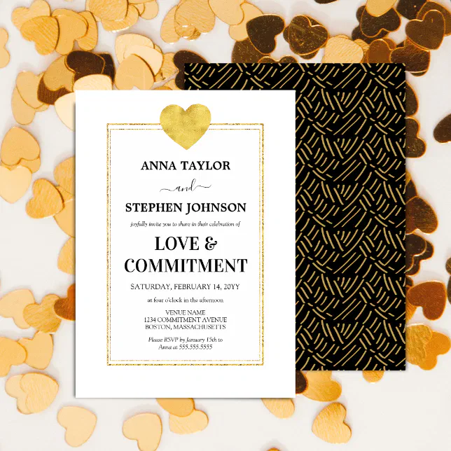 Lux Gold Heart Love & Commitment Ceremony Invitation | Zazzle