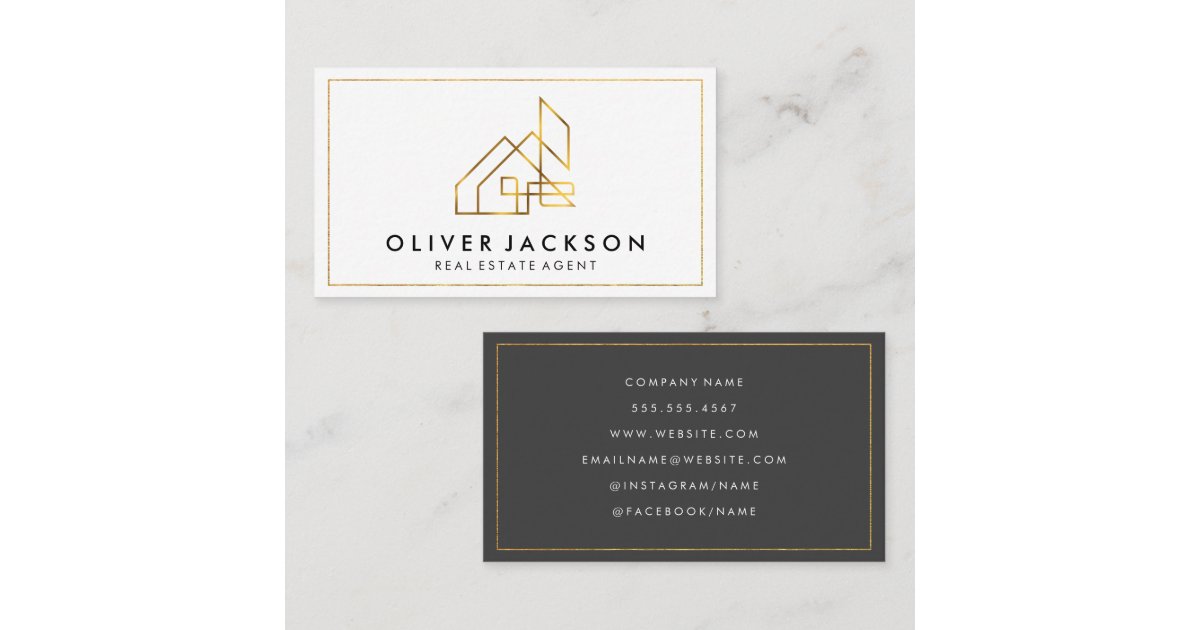 Lux Gold Real Estate House | Gold Border Business Card | Zazzle