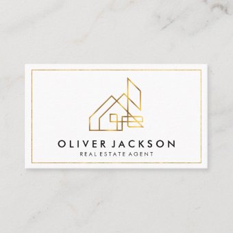 Lux Gold Real Estate House | Gold Border Business Card | Zazzle