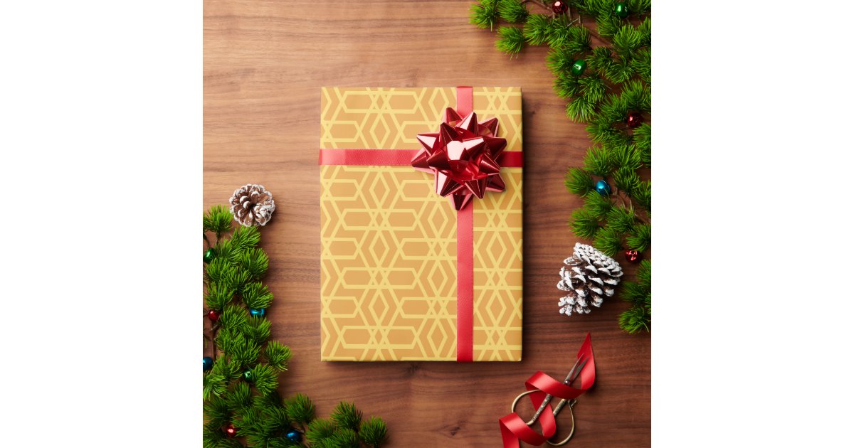 Lux look gold yellow geo pattern wrapping paper | Zazzle