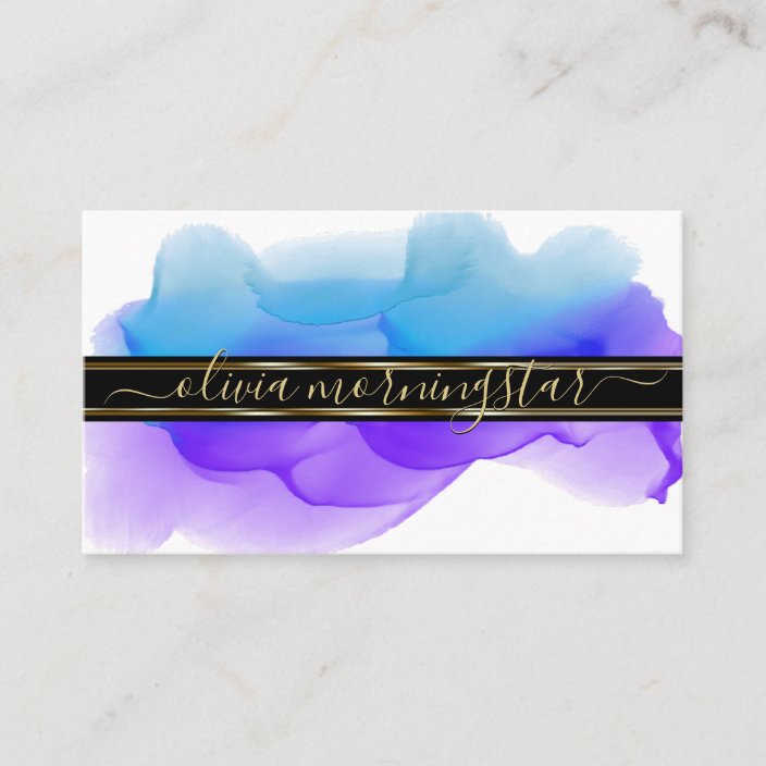 Luxe Abstract Watercolour Ink Blots Indigo Cobalt Business Card ...