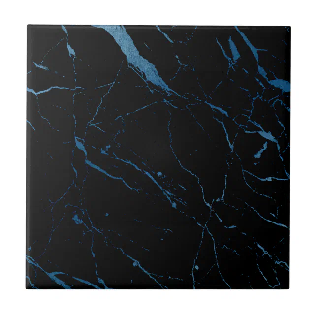 Luxe Black and Blue Marble Ceramic Tile | Zazzle
