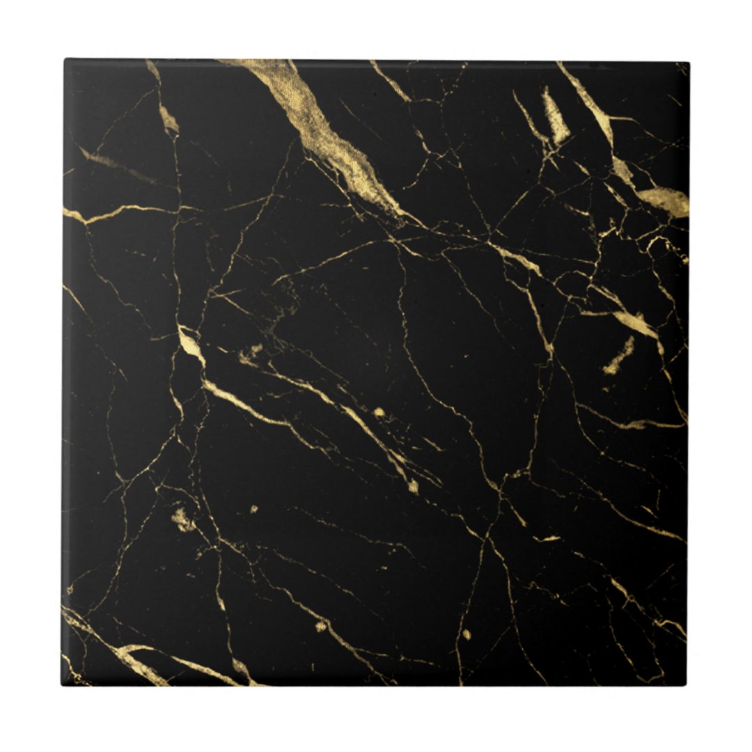 Luxe Black and Gold Marble Ceramic Tile | Zazzle