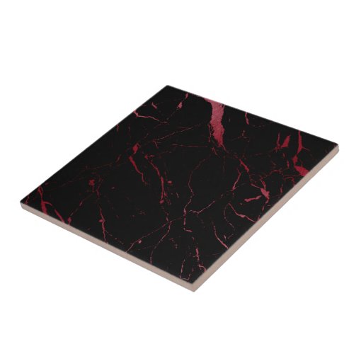 Luxe Black and Red Marble Ceramic Tile | Zazzle