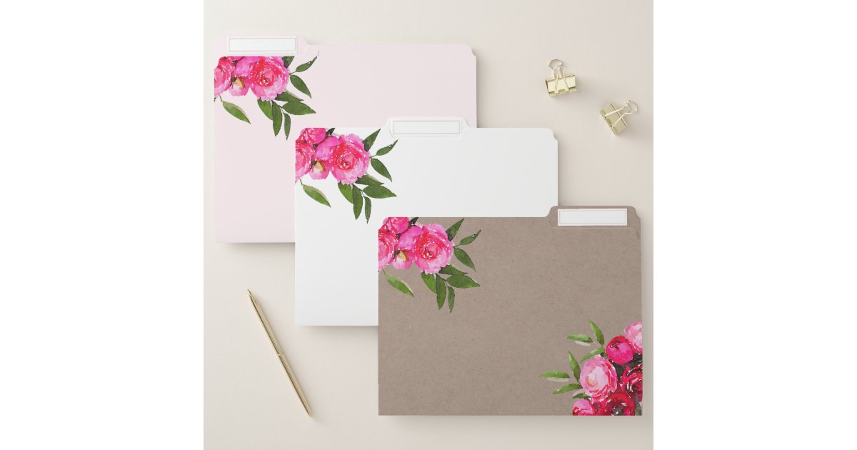 Luxe Bold Watercolor Roses File Folder | Zazzle