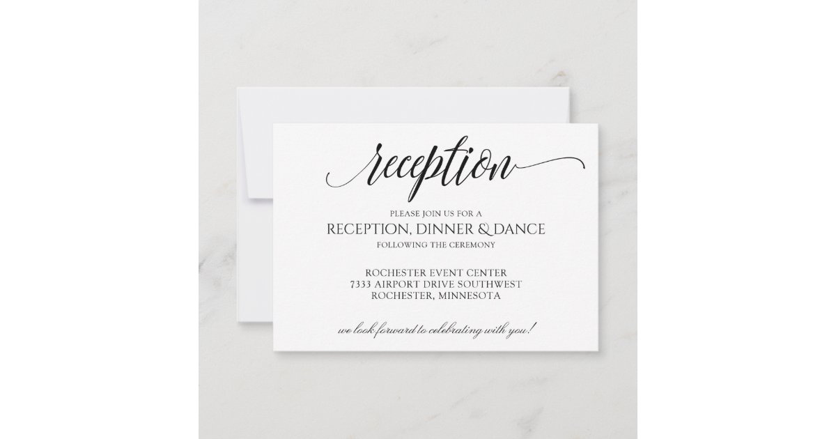 Luxe Calligraphy-Typography Reception Card | Black | Zazzle