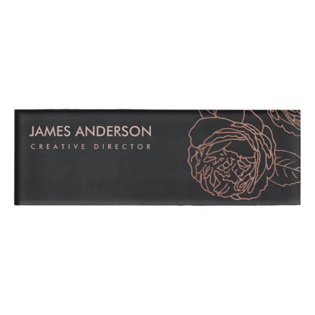 LUXE ELEGANT BLUSH PINK ROSE GOLD BLACK FLORAL NAME TAG | Zazzle