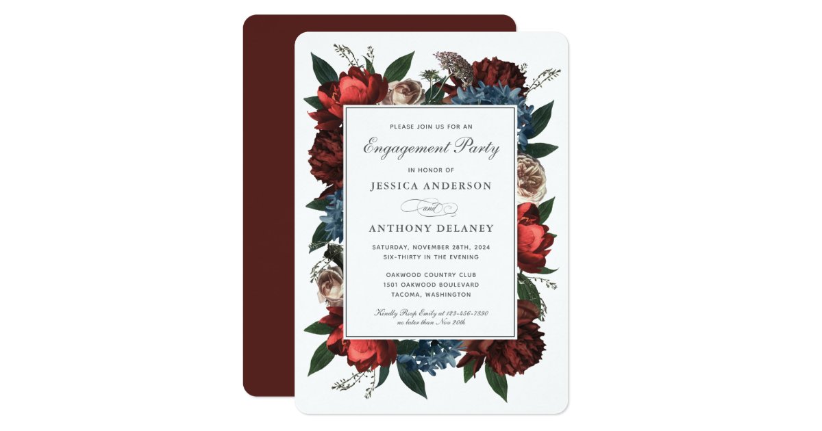 Luxe Elegant Floral Frame Engagement Party Invitation | Zazzle.com