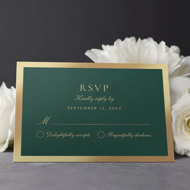 Luxe Emerald Green Classic Faux Gold RSVP Card | Zazzle