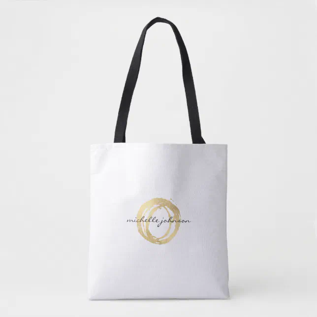 Luxe Faux Gold Painted Circle Designer Logo Tote Bag | Zazzle
