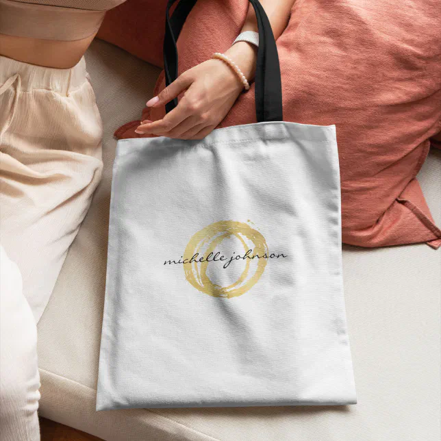 Luxe Faux Gold Painted Circle Designer Logo Tote Bag | Zazzle