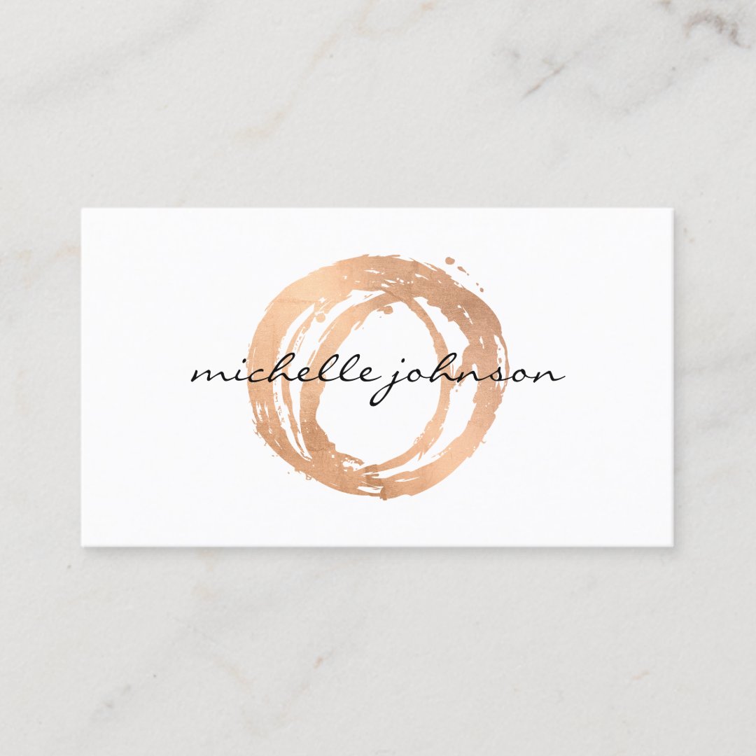 Luxe Faux Rose Gold Painted Circle Designer Logo Business Card | Zazzle