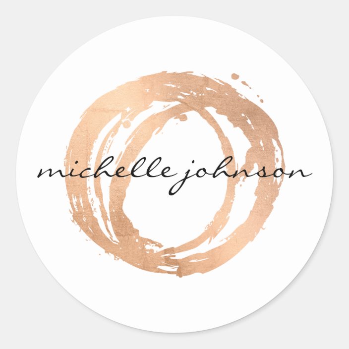 Luxe Faux Rose Gold Painted Circle Designer Logo Classic Round Sticker ...
