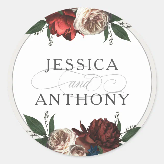 Luxe Floral Bouquets Elegant Wedding Classic Round Sticker | Zazzle