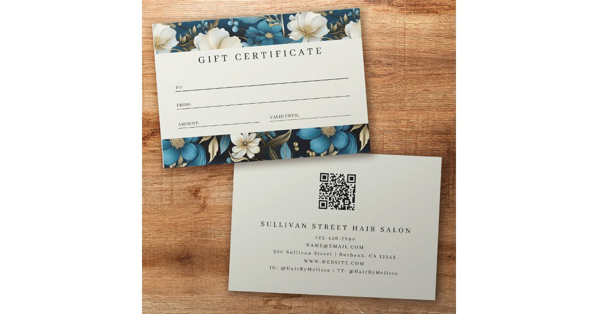 Luxe Floral QR Code Business Gift Certificate | Zazzle