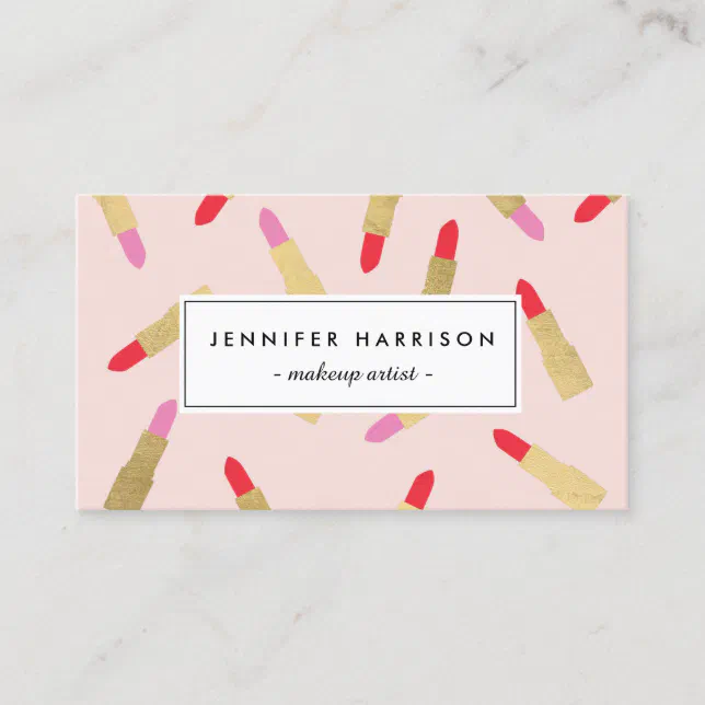 Luxe Glam Lipstick Pattern on Pink Makeup Artist Business Card | Zazzle