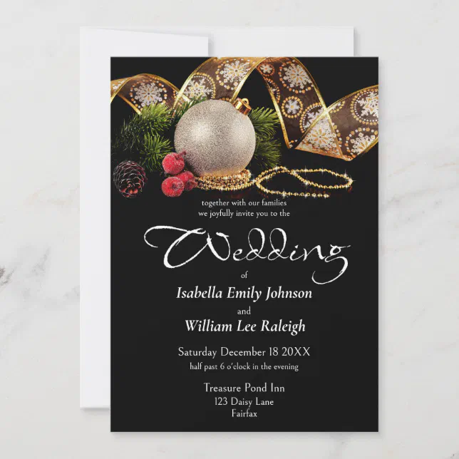 Luxe Gold Black Silver Christmas Holiday Wedding Invitation | Zazzle