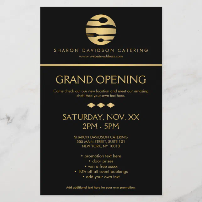 Luxe Gold Catering Logo Restaurant, Chef Black Flyer | Zazzle